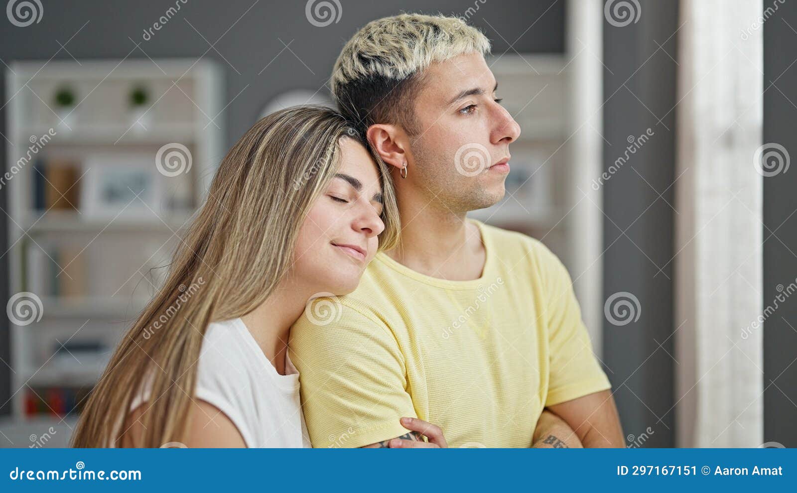 Beautiful Couple Hugging Each Other Supporting at Home Stock Image ...