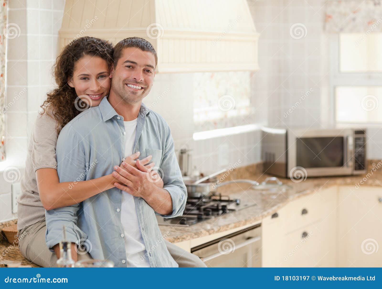Beautiful Couple Hugging in the Kitchen Stock Image - Image of healthy ...