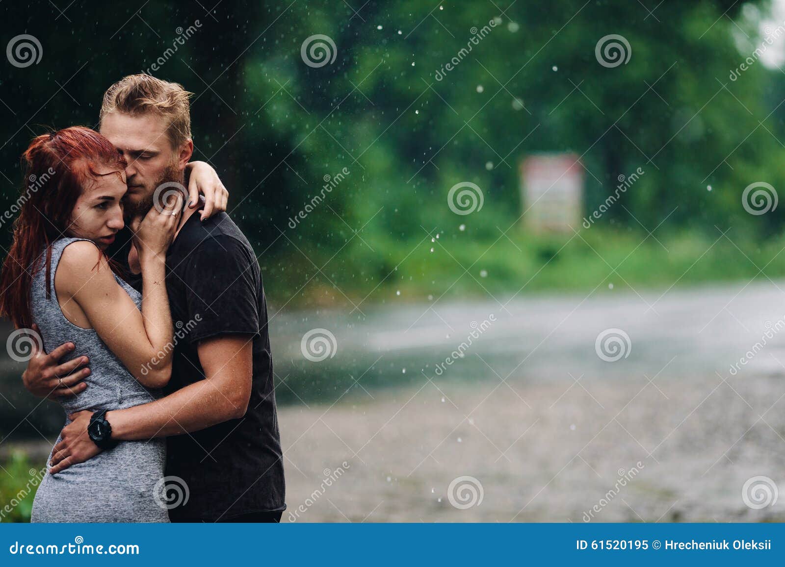 Beautiful Couple Hugging in the Rain Stock Image - Image of cheerful ...
