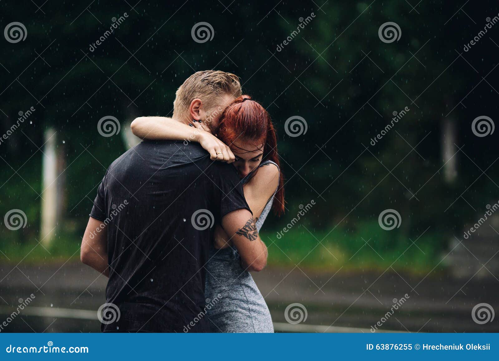 Beautiful Couple Hugging in the Rain Stock Image - Image of rain, adult ...