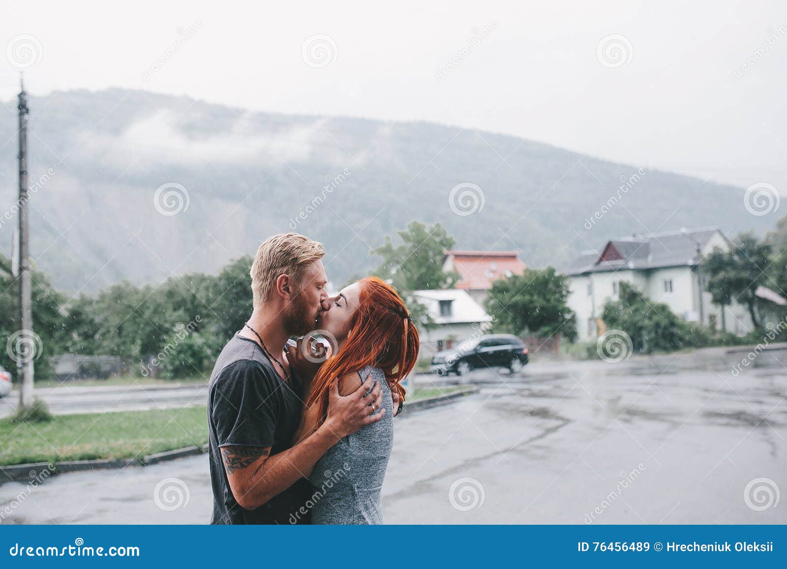 Beautiful Couple Hugging in the Rain Stock Image - Image of male ...
