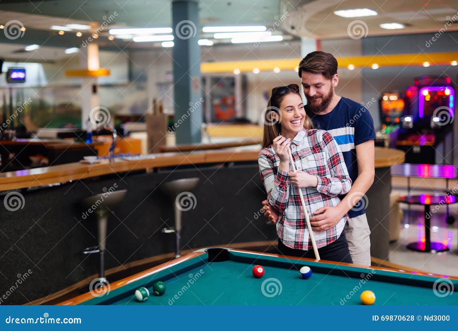 Beautiful Couple Playing Billiards Stock Photo - Image of couples, pool ...