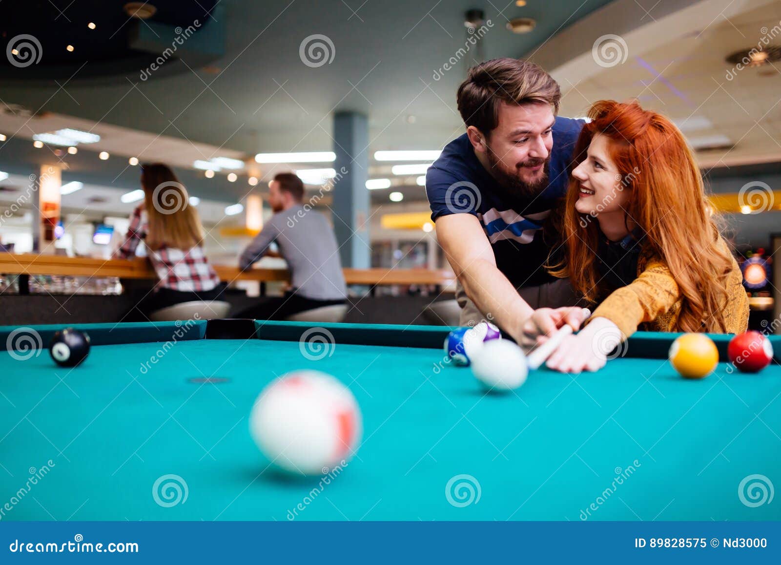 Beautiful Couple Playing Billiards Stock Image - Image of activity ...