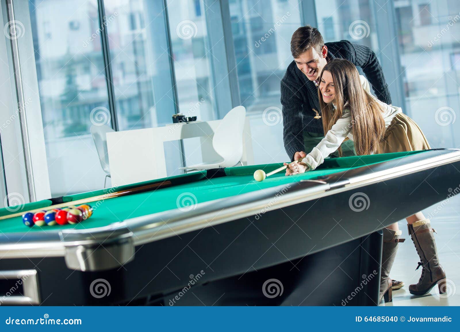 Beautiful Couple Standing Next To the Pool Table Stock Photo - Image of ...