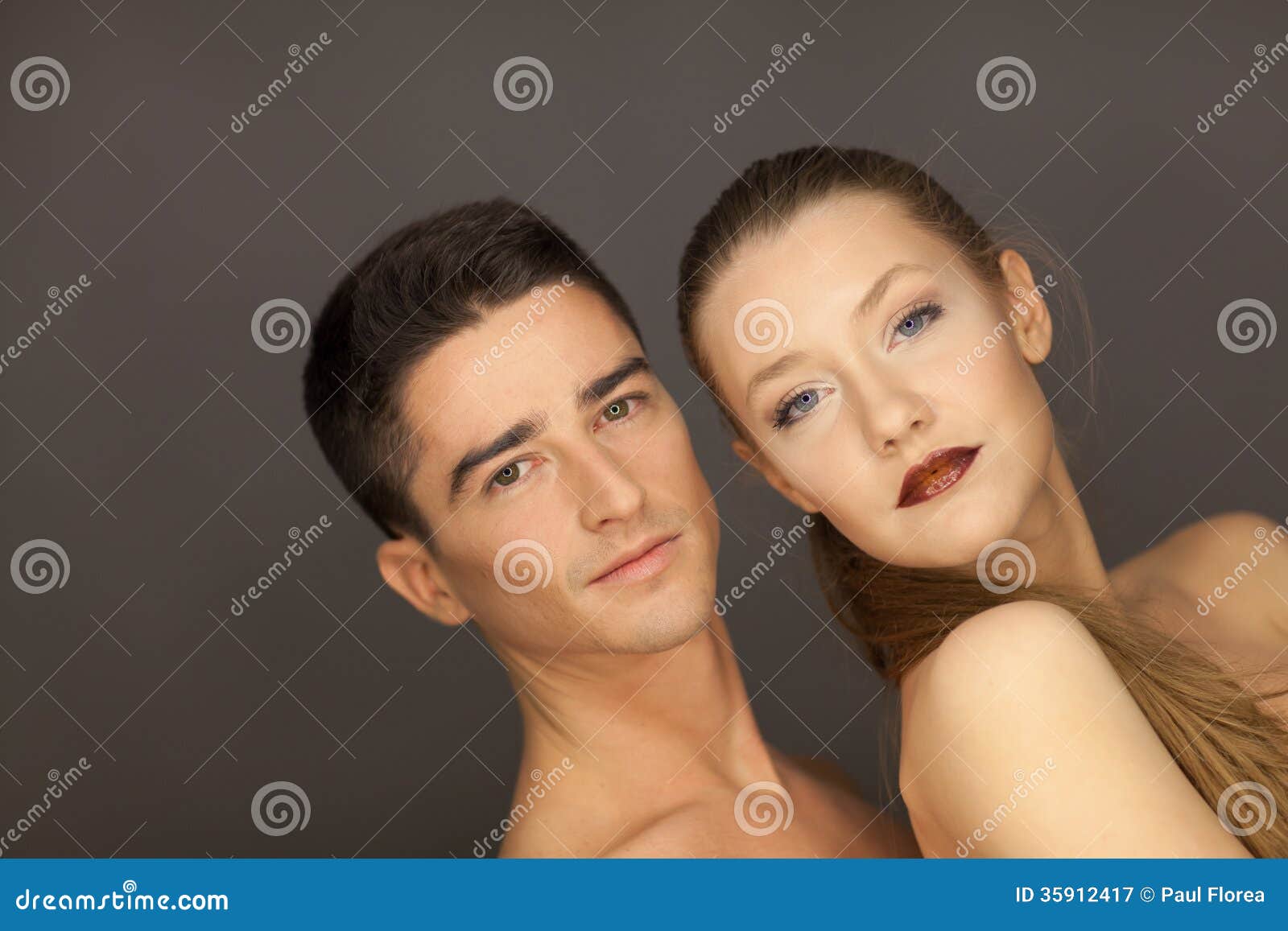 Beautiful Couple in Studio Portrait Stock Image - Image of real, long ...