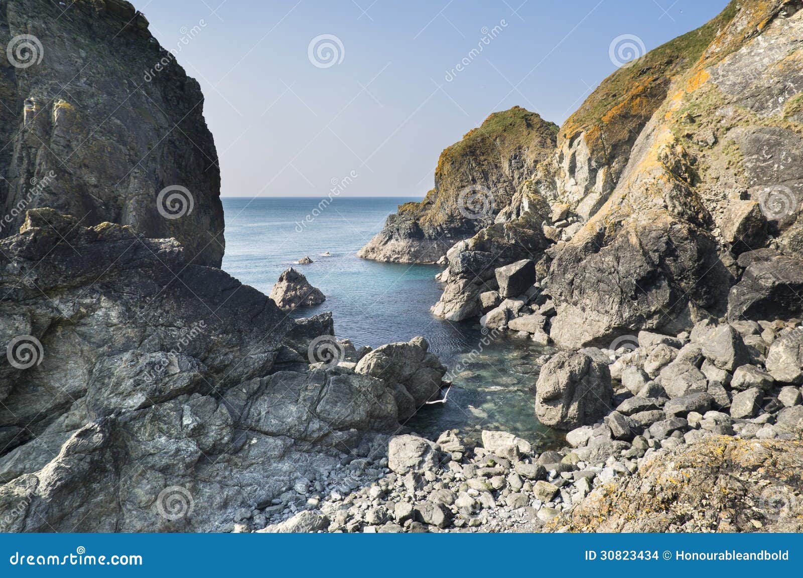 Beautiful Cove on Bright Sunny Day Stock Photo - Image of rocks ...