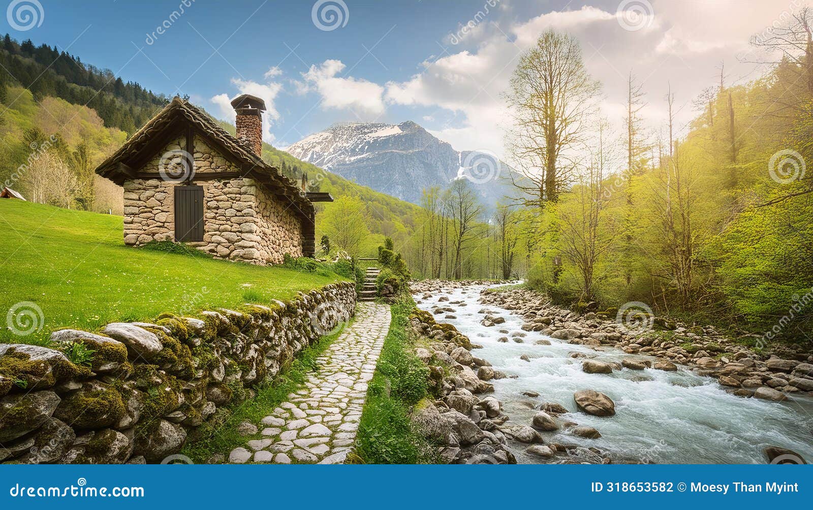 Stone Cottage With A Small Vegetable Garden, Magazine Style ...
