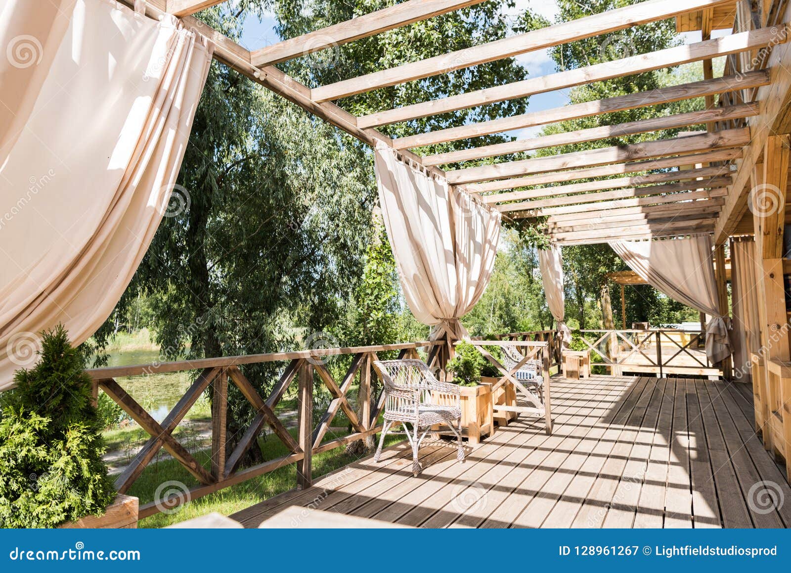 Beautiful Cozy Terrace with Empty Chairs at Sunny Stock Image - Image ...