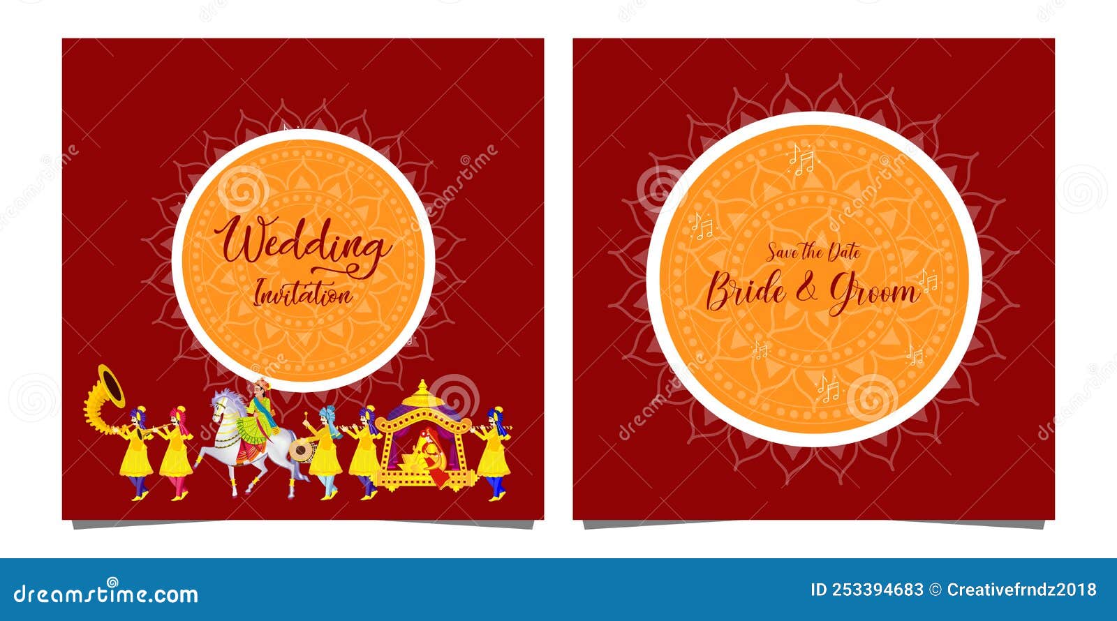 Beautiful and Creative Wedding Invitation Design Set Stock Vector ...