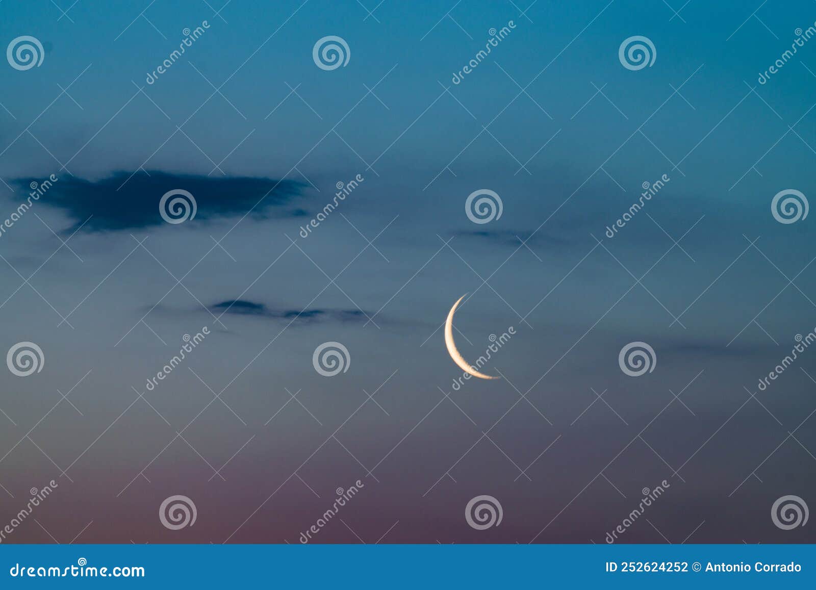 Beautiful Crescent Moon Rising at Dawn Stock Photo - Image of crescent ...