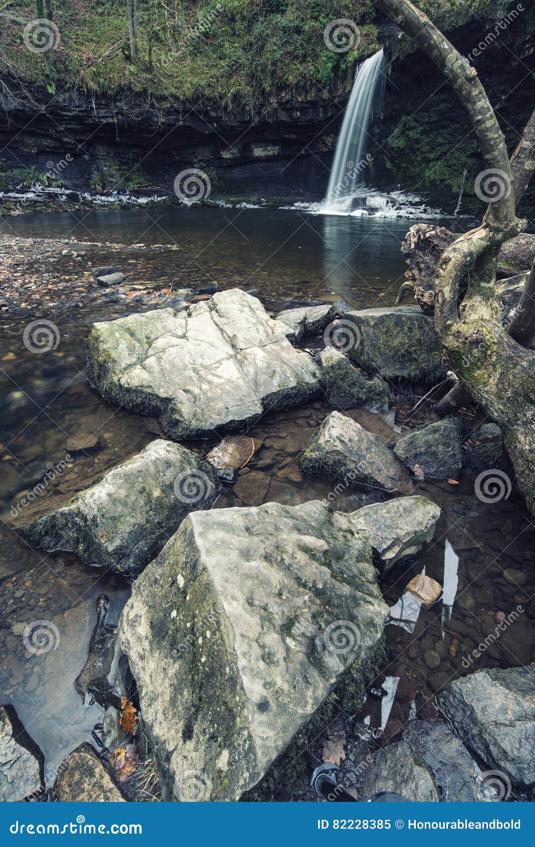 Beautiful Cross Processed Waterfall Landscape Image in Forest Du Stock ...