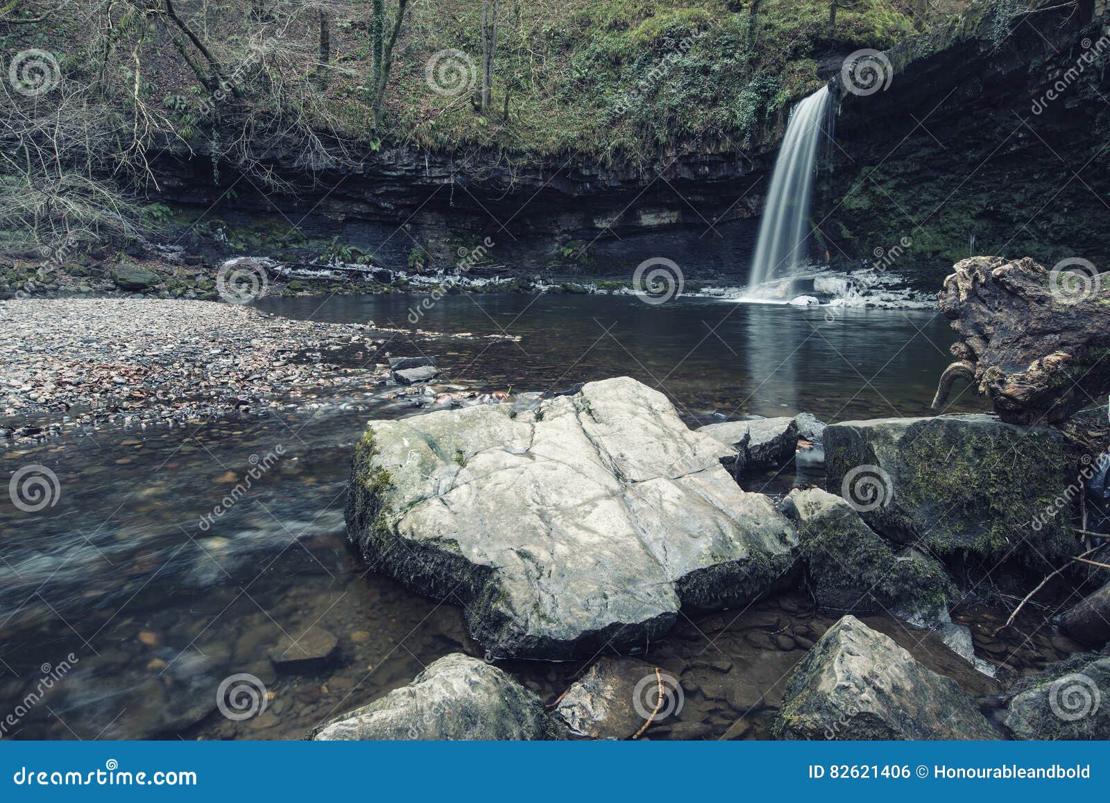Beautiful Cross Processed Waterfall Landscape Image in Forest Du Stock ...