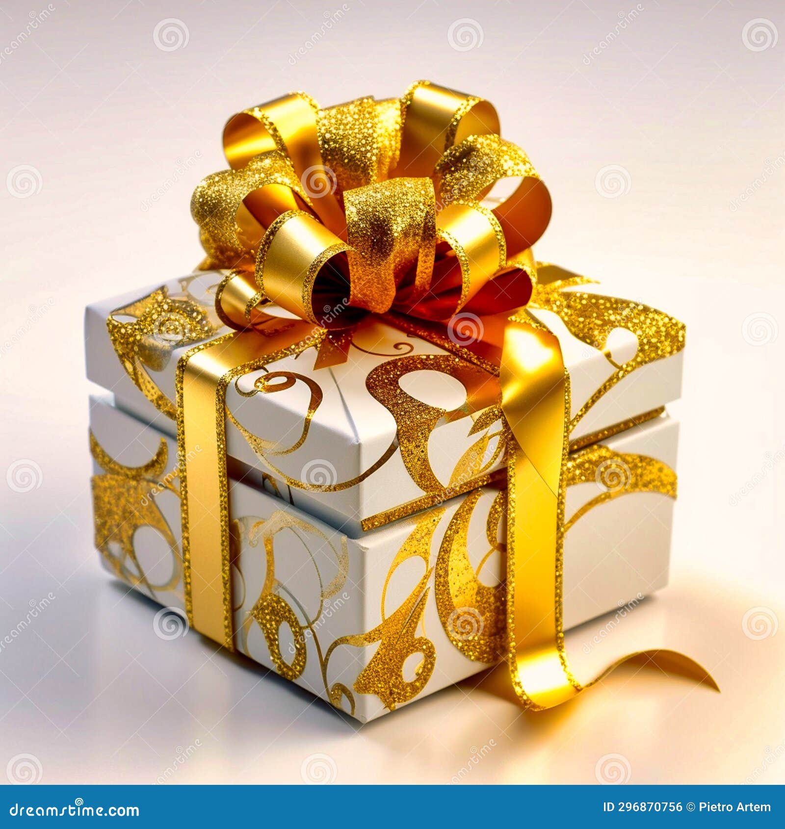 Beautiful Cube Gift Wrapped in Xmas Paper with Gold, Generative AI ...