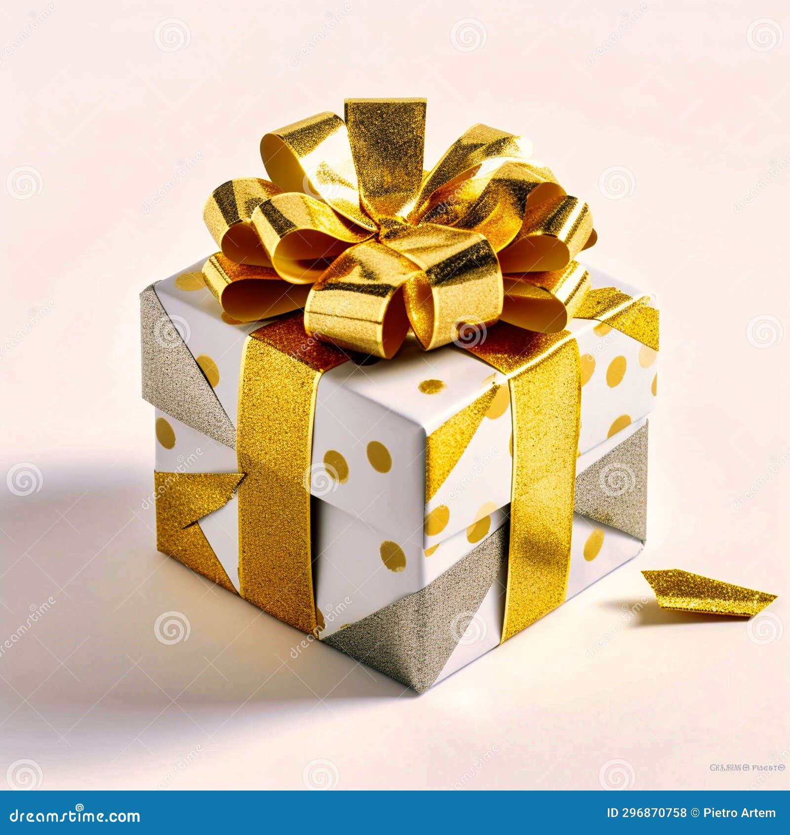 Beautiful Cube Gift Wrapped in Xmas Paper with Gold, Generative AI ...