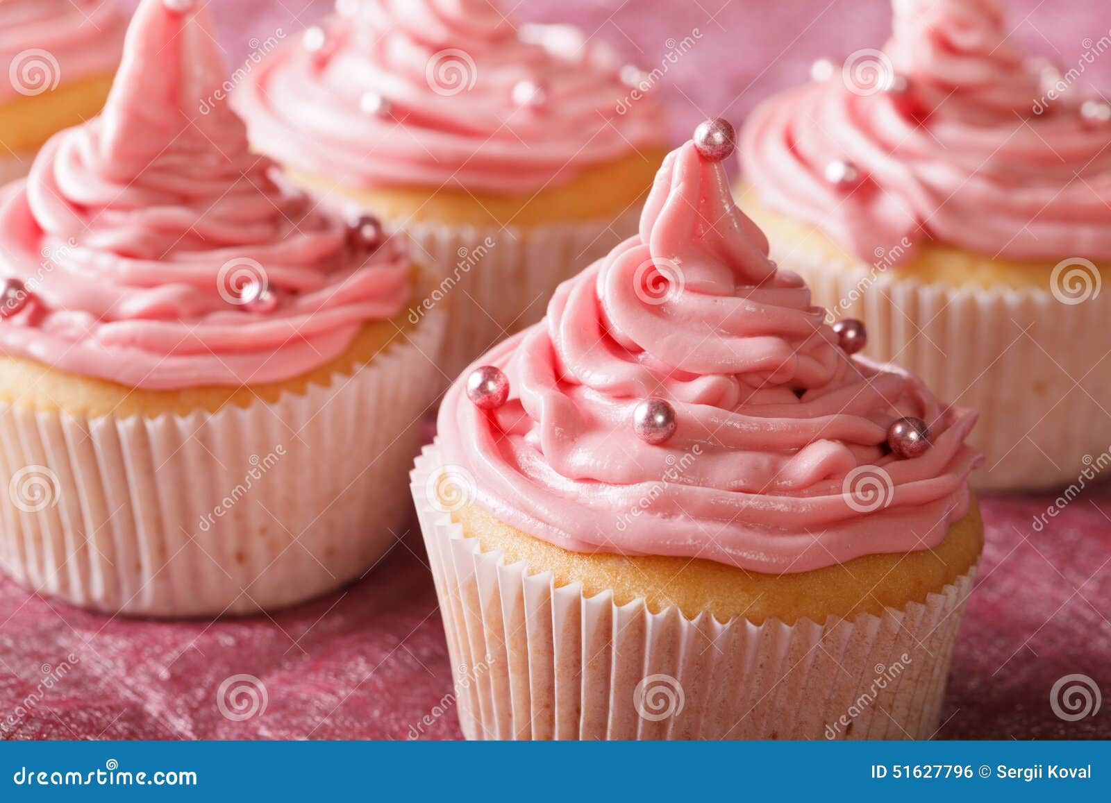 Beautiful Cupcakes with Pink Cream Macro. Horizontal Stock Photo ...