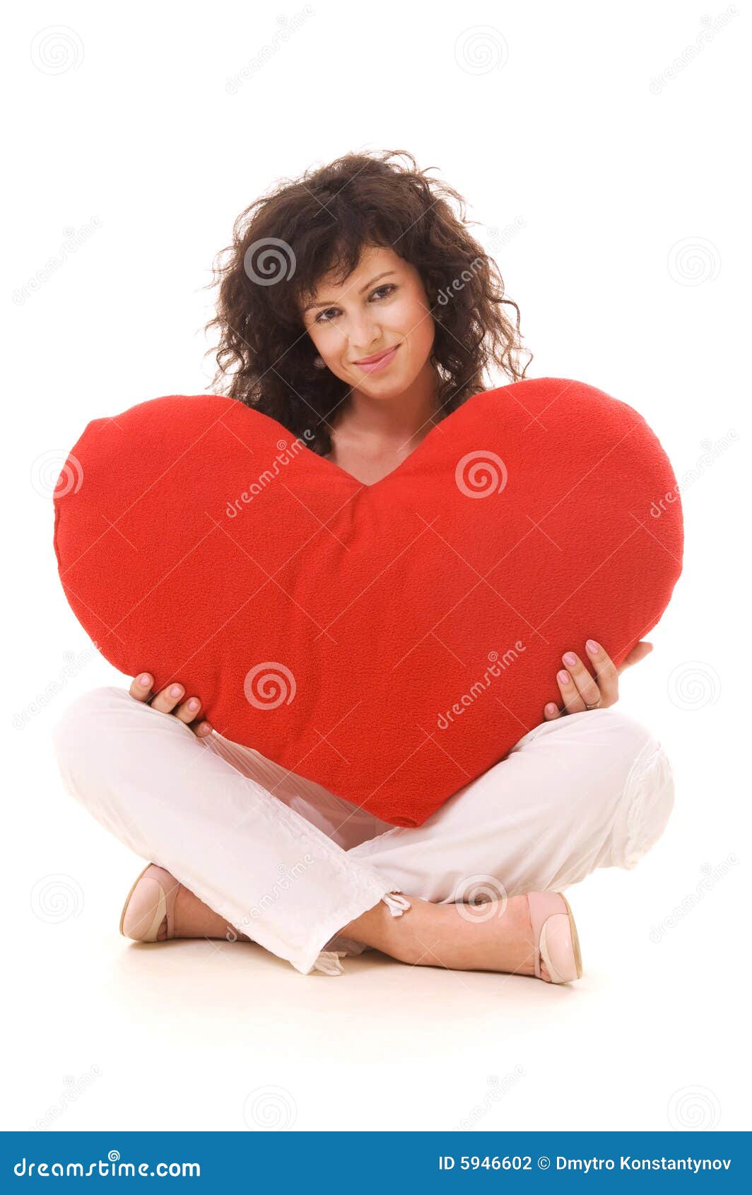 Beautiful Curly with Big Red Heart Stock Photo - Image of adult ...