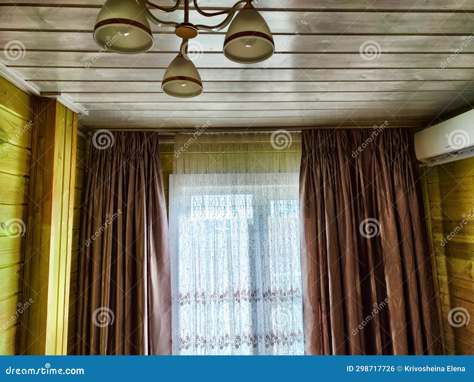 Beautiful Curtains on the Window with Tulle, Thick Curtains and the Sky ...