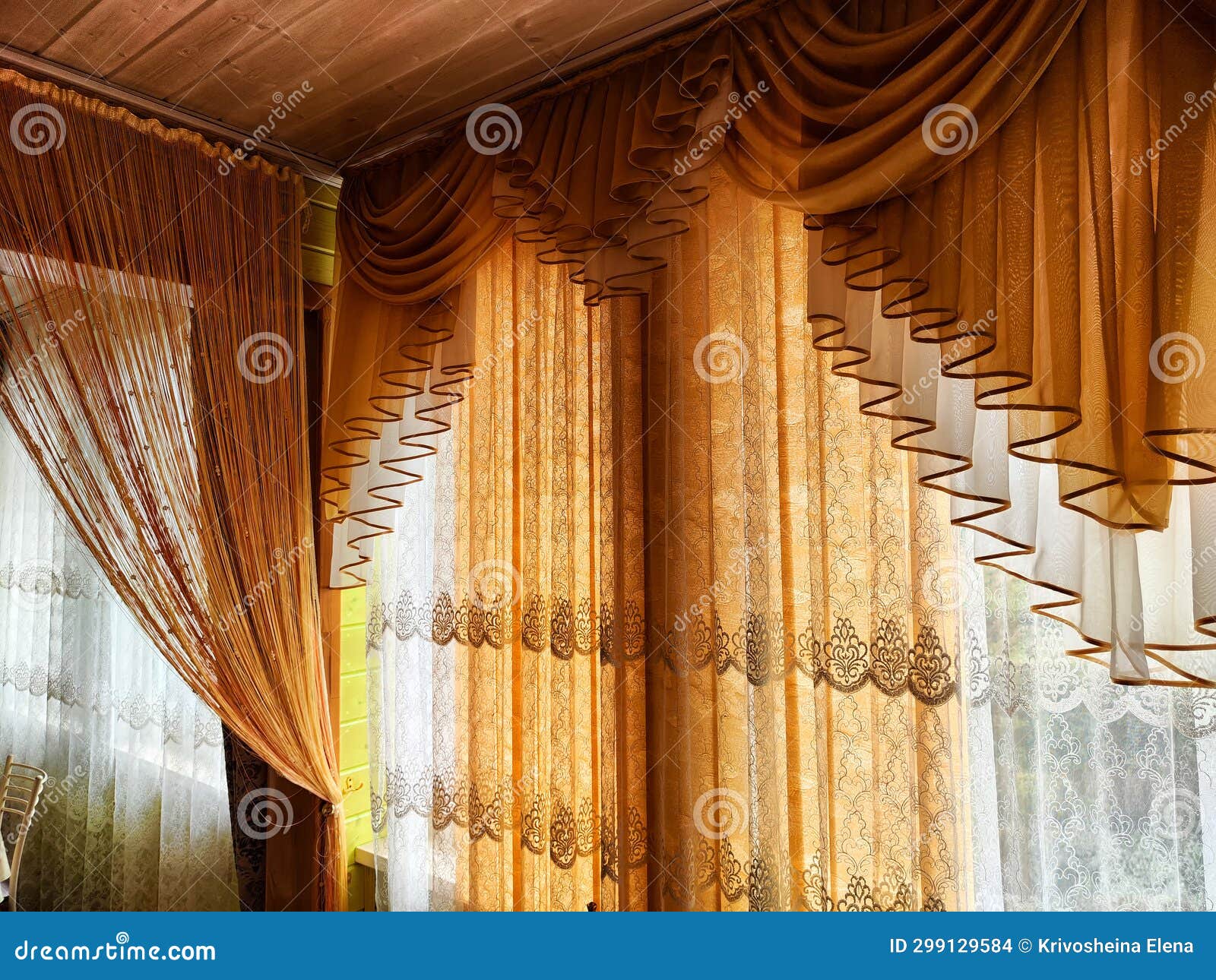 Beautiful Curtains on the Window with Tulle, Thick Curtains and the Sky ...