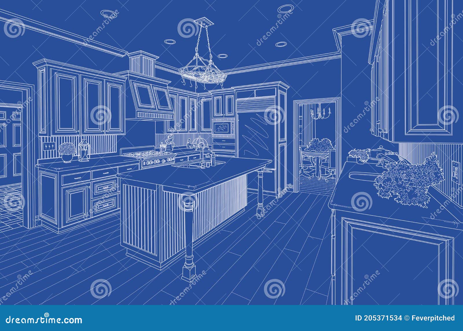 Beautiful Custom Kitchen Blueprint Design Drawing Stock Illustration ...