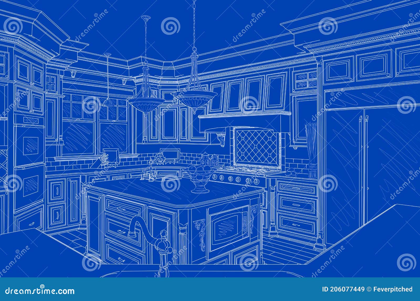Beautiful Custom Kitchen Blueprint Design Drawing Stock Image - Image ...