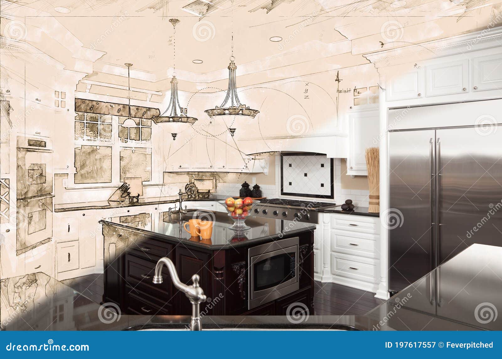 Beautiful Custom Kitchen Design Drawing Cross Section into Finished ...