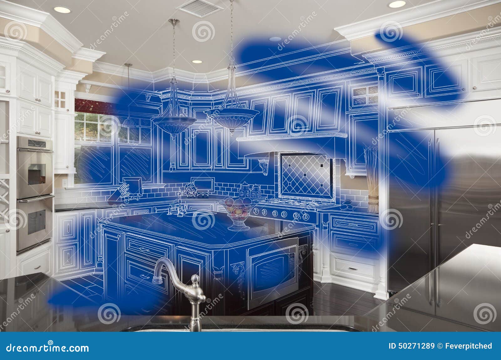 Beautiful Custom Kitchen Blueprint Design Drawing Stock Photo ...