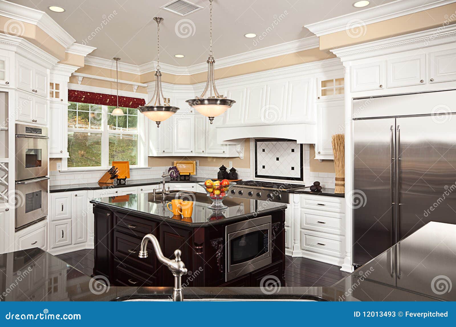 Beautiful Custom Kitchen Interior Stock Image - Image of luxury ...