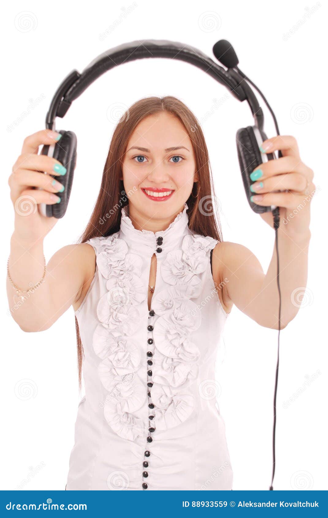 Beautiful Customer Service Operator Student Girl with Headse Stock ...