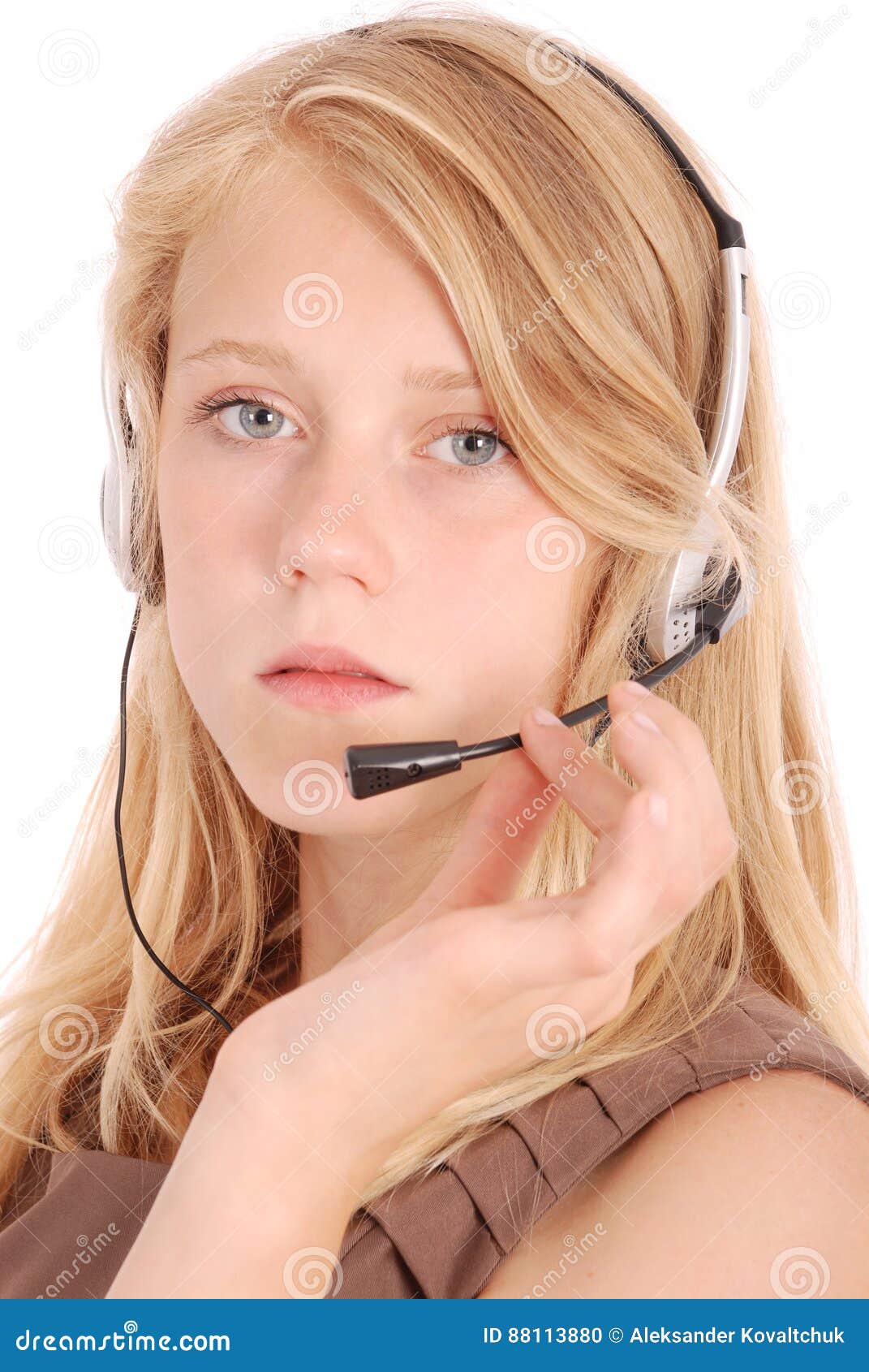 Beautiful Customer Service Operator Student Girl with Headset Stock ...