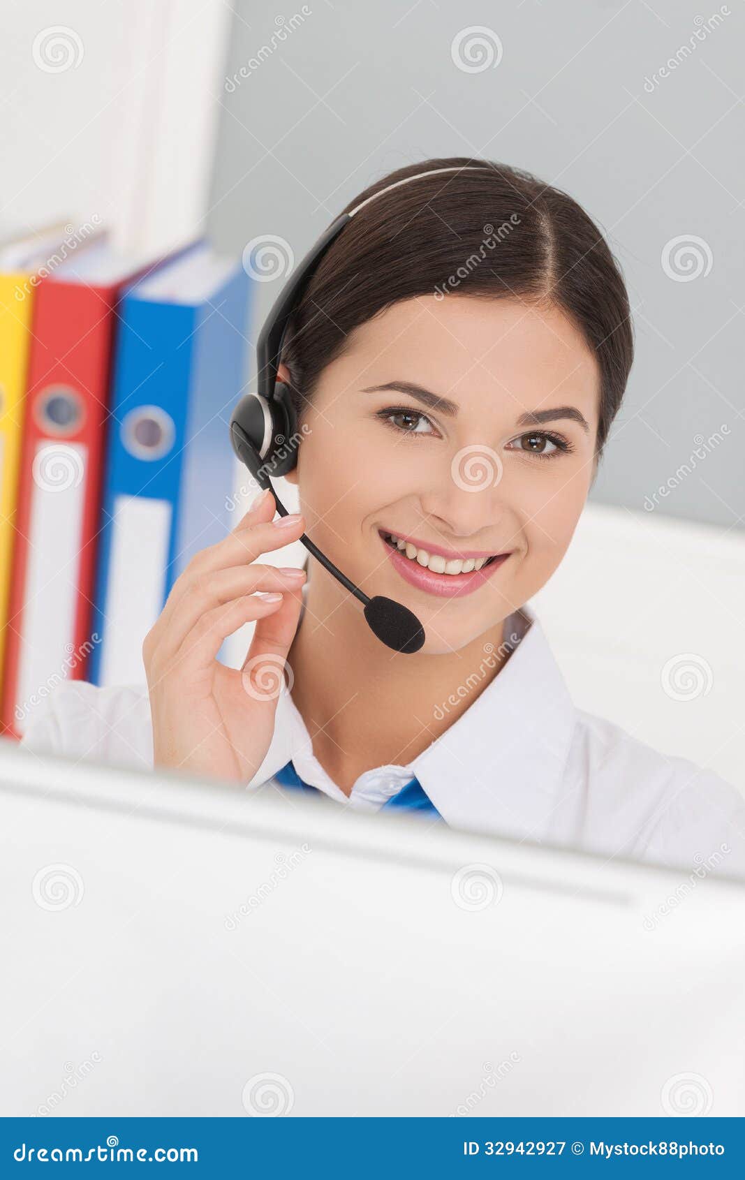 Beautiful Customer Service Representative. Stock Image - Image of ...