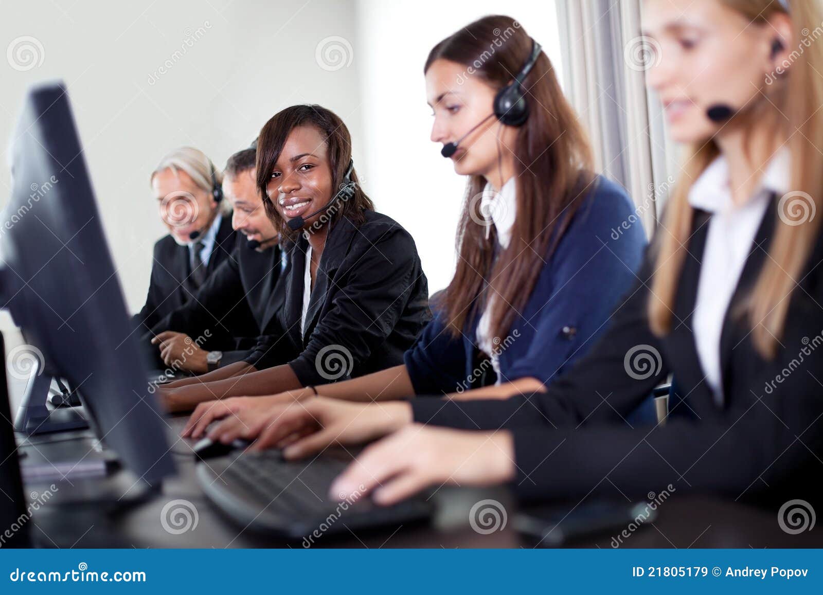 Beautiful Customer Service Woman with Her Team Stock Image - Image of ...