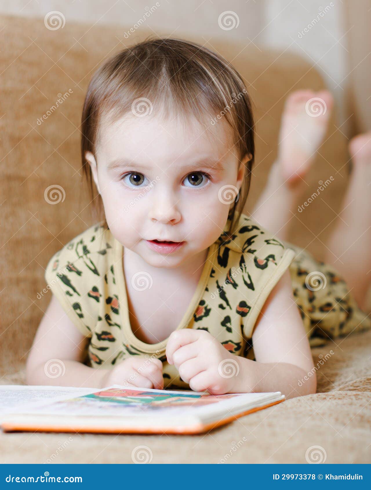 Beautiful Cute Baby Reading a Book Stock Photo - Image of face ...