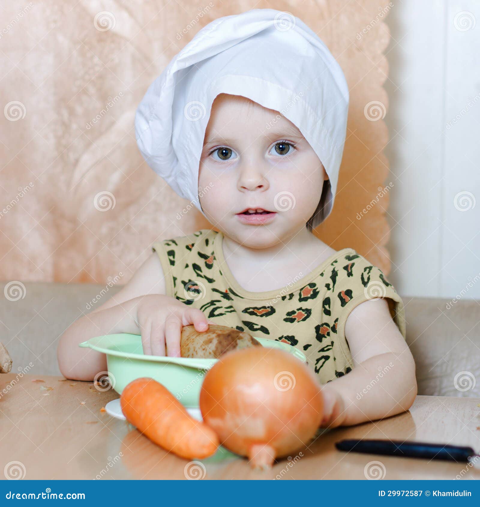 Beautiful Cute Little Cook with Vegetables Stock Image - Image of cute ...