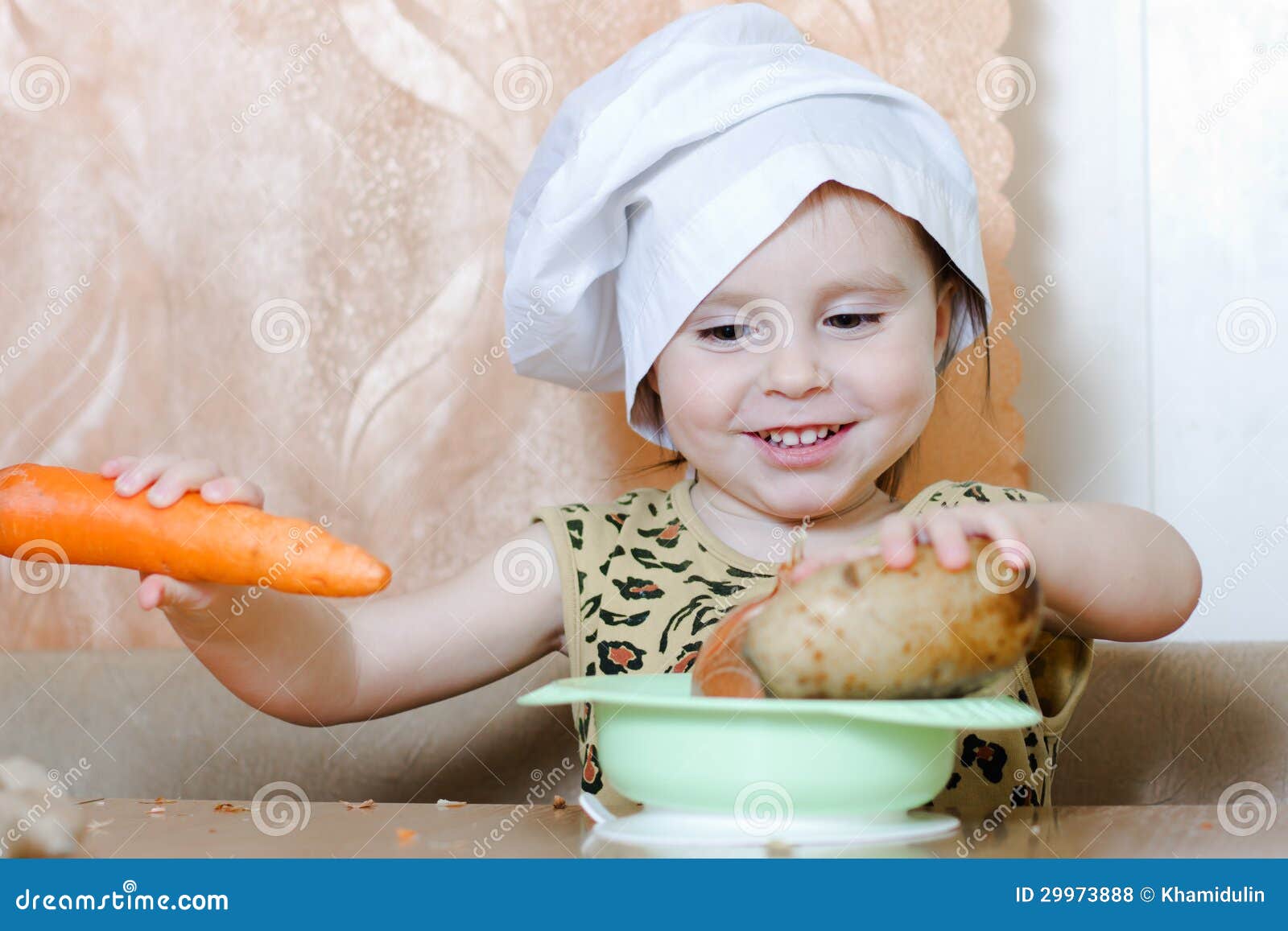 Beautiful Cute Little Cook with Vegetables Stock Photo - Image of ...