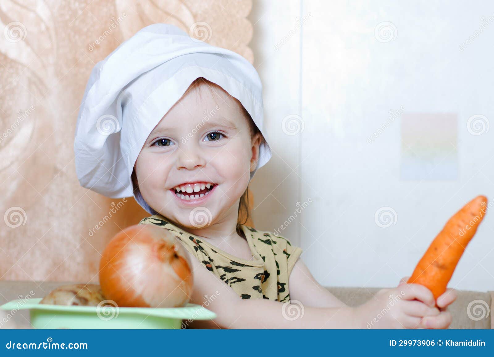 Beautiful Cute Little Cook with Vegetables Stock Photo - Image of food ...
