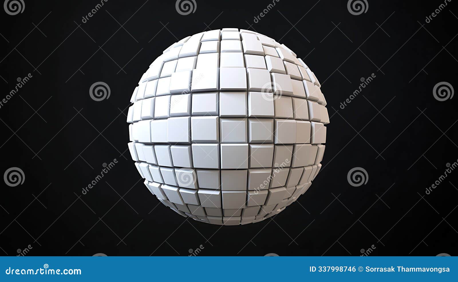 3D Render of a White Sphere Made from Squares, Black Background, 8-bit ...