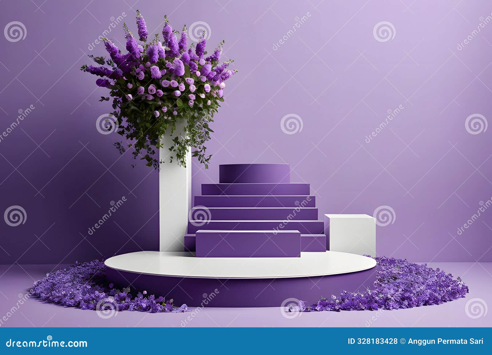Beautiful 3D Purple Podium Display With Floral Decorations For An ...