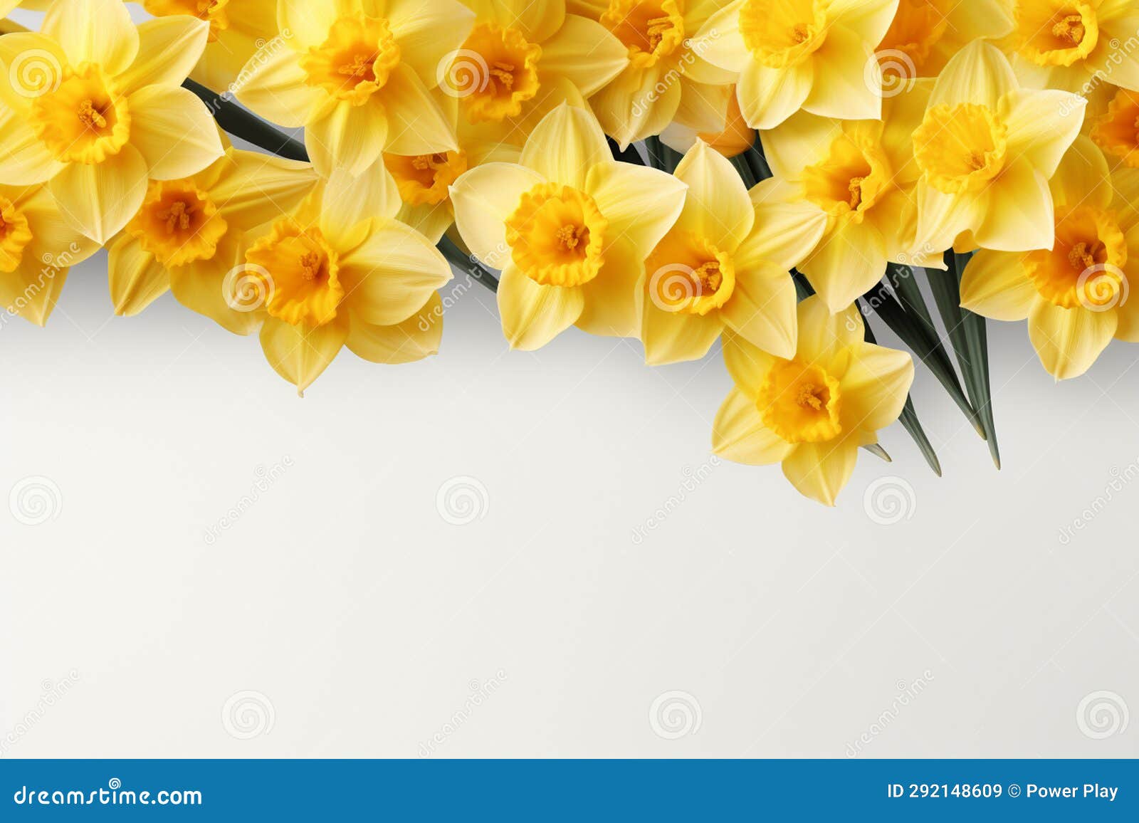 Beautiful Daffodils on White Background, Top View. Space for Text Stock ...