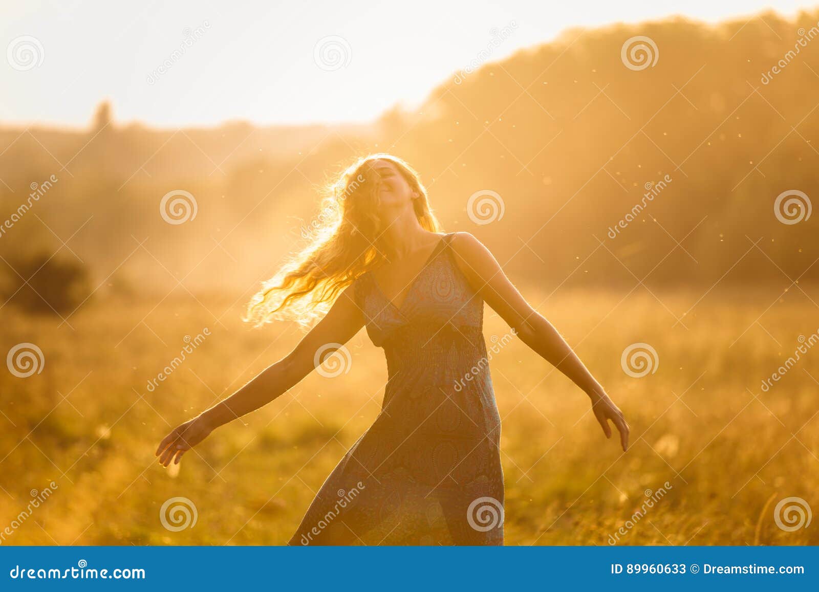 Beautiful Dancing Girl at Sunset Summer Stock Image - Image of ...