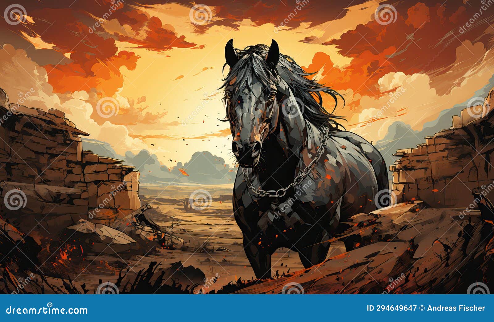 Beautiful Dark Stallion on an Abstract Background. Stock Image - Image ...