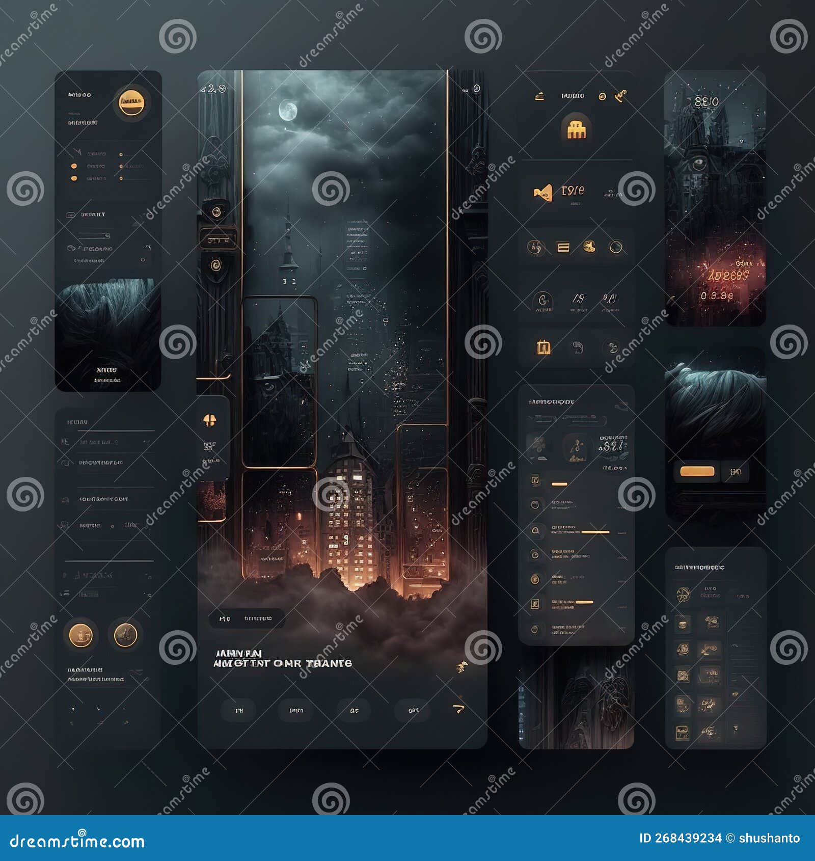 Beautiful Dark Theme User Interface Image Template Stock Illustration ...