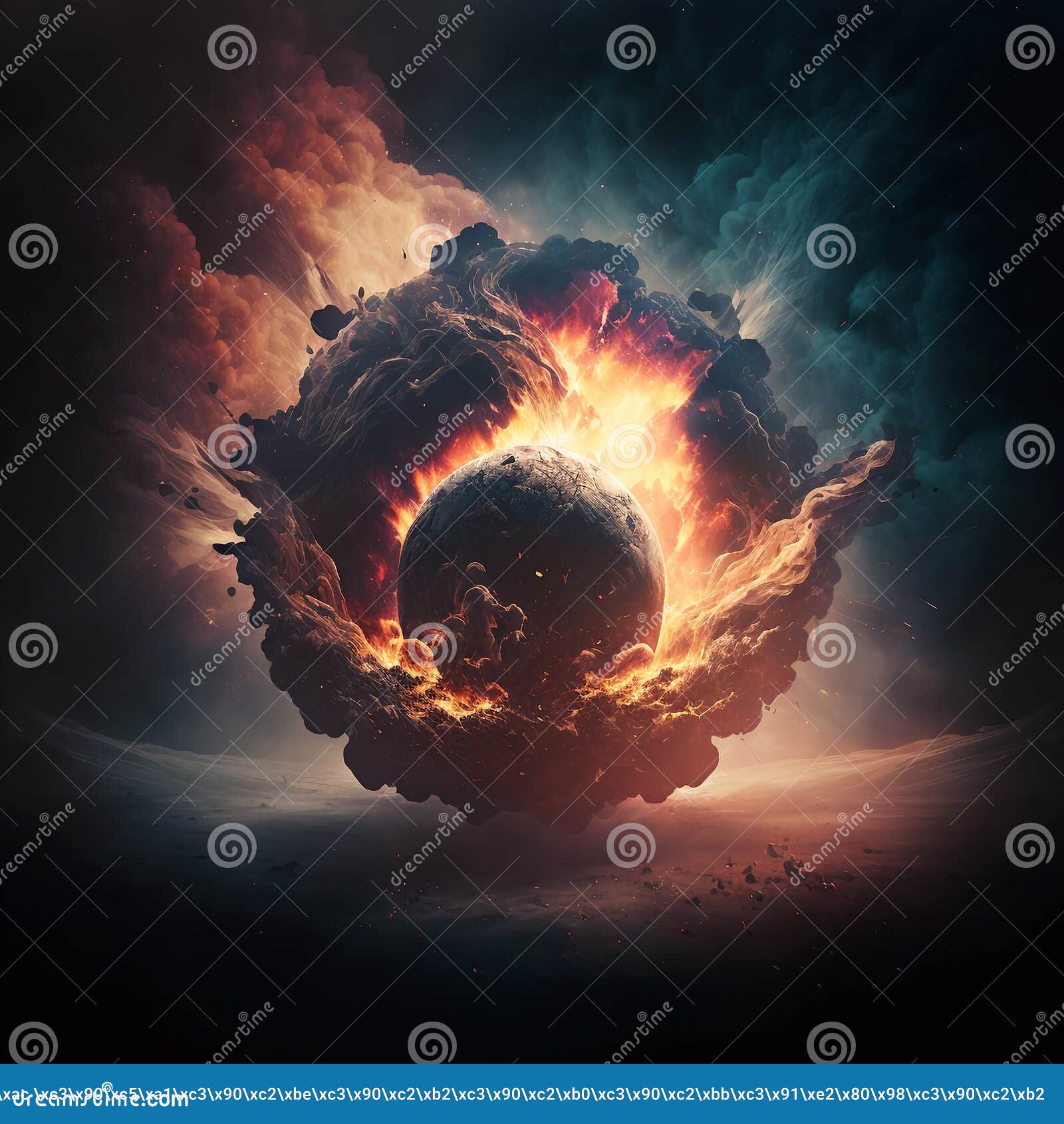 Abstract Moon Explosion on Deep Alien Planet Stock Illustration ...