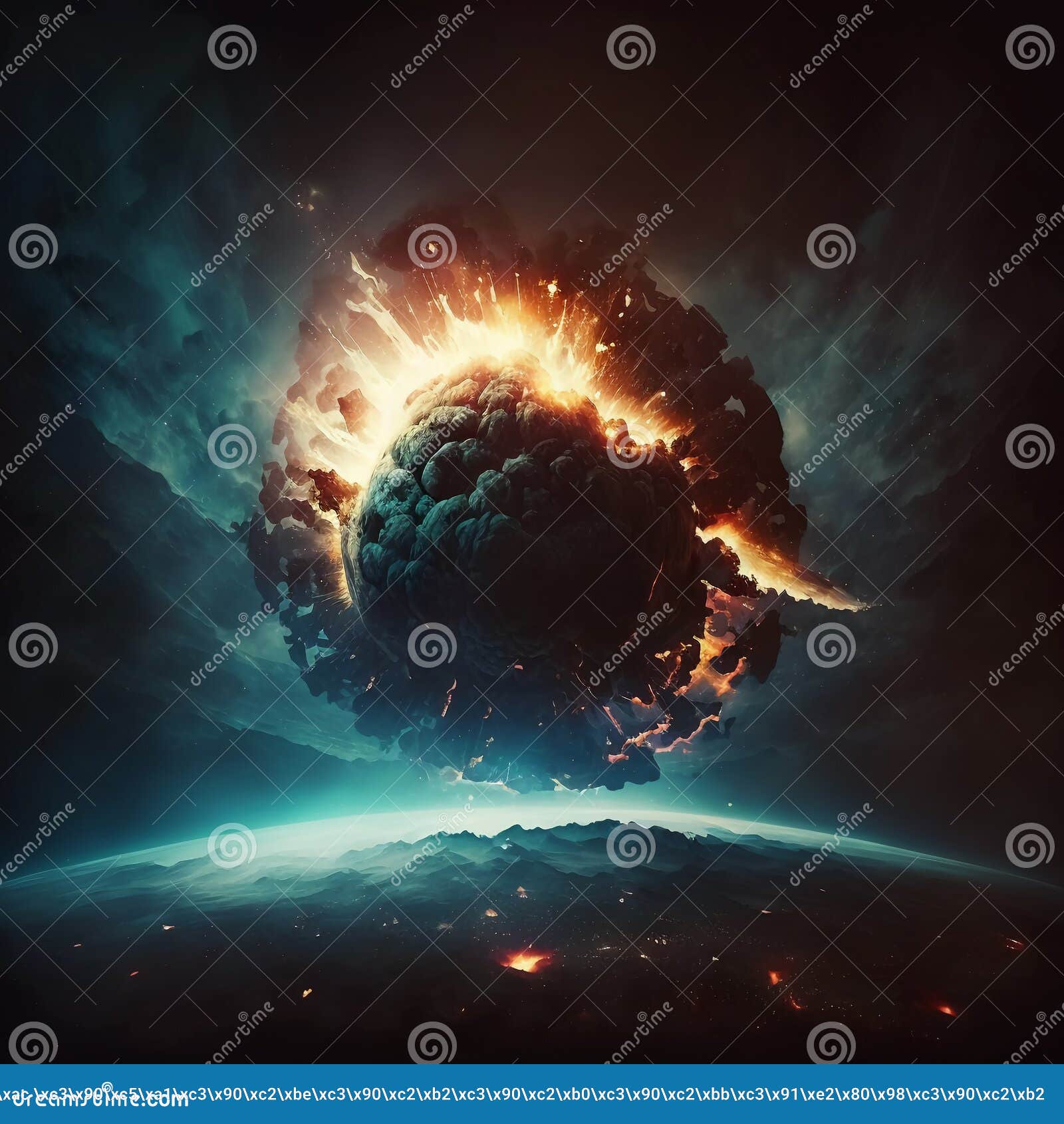 Moon Explosion on Deep Alien Planet. Cosmic Wallpaper Stock ...