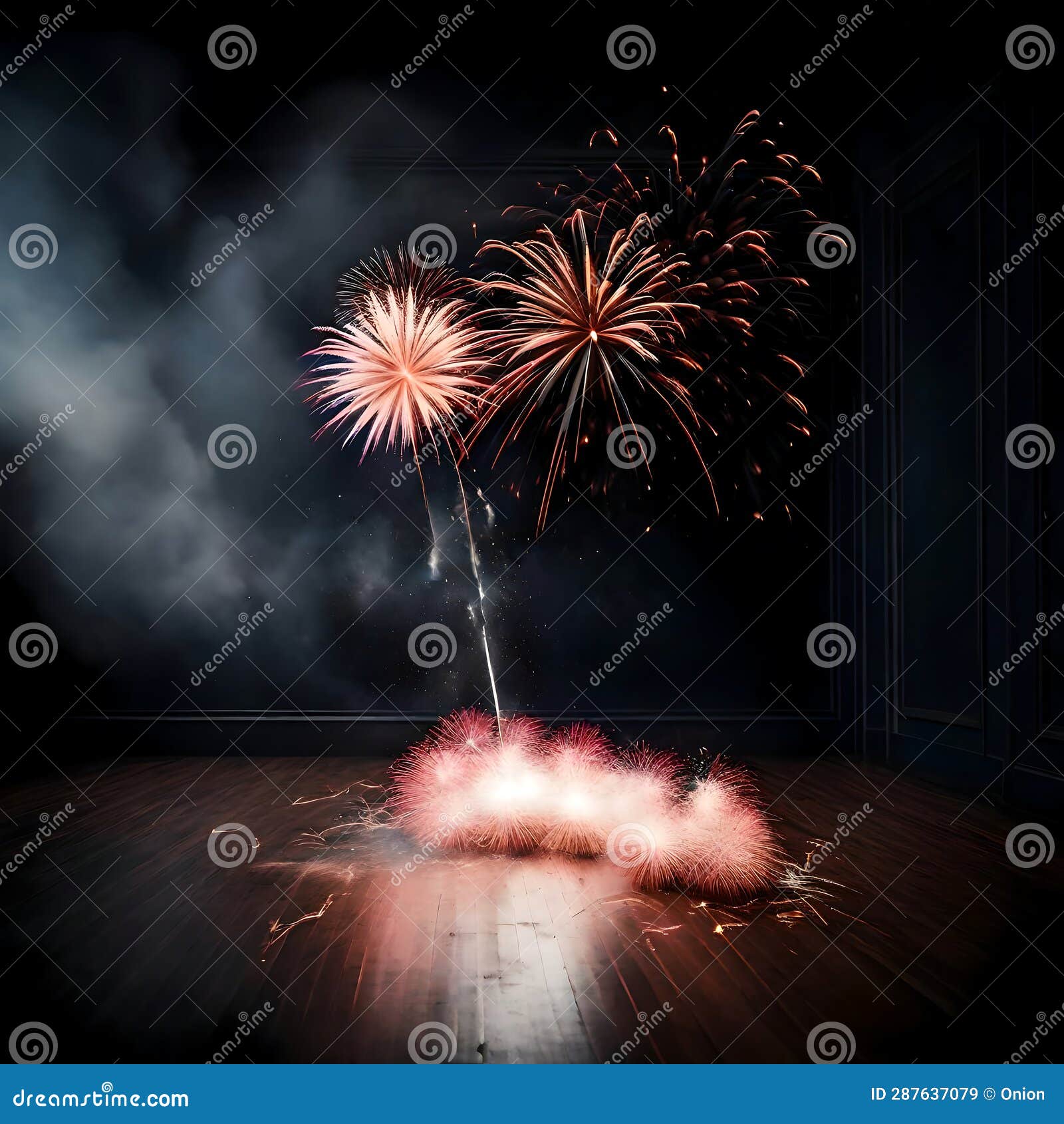 Fireworks in a Dark Empty Room - Ai Generated Image Stock Illustration ...