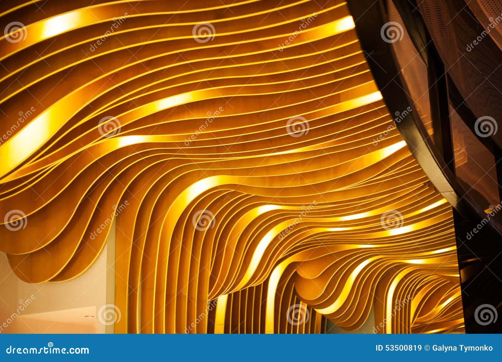 Beautiful Decor Wavy Golden Ceiling Indoor Stock Image - Image of curly ...