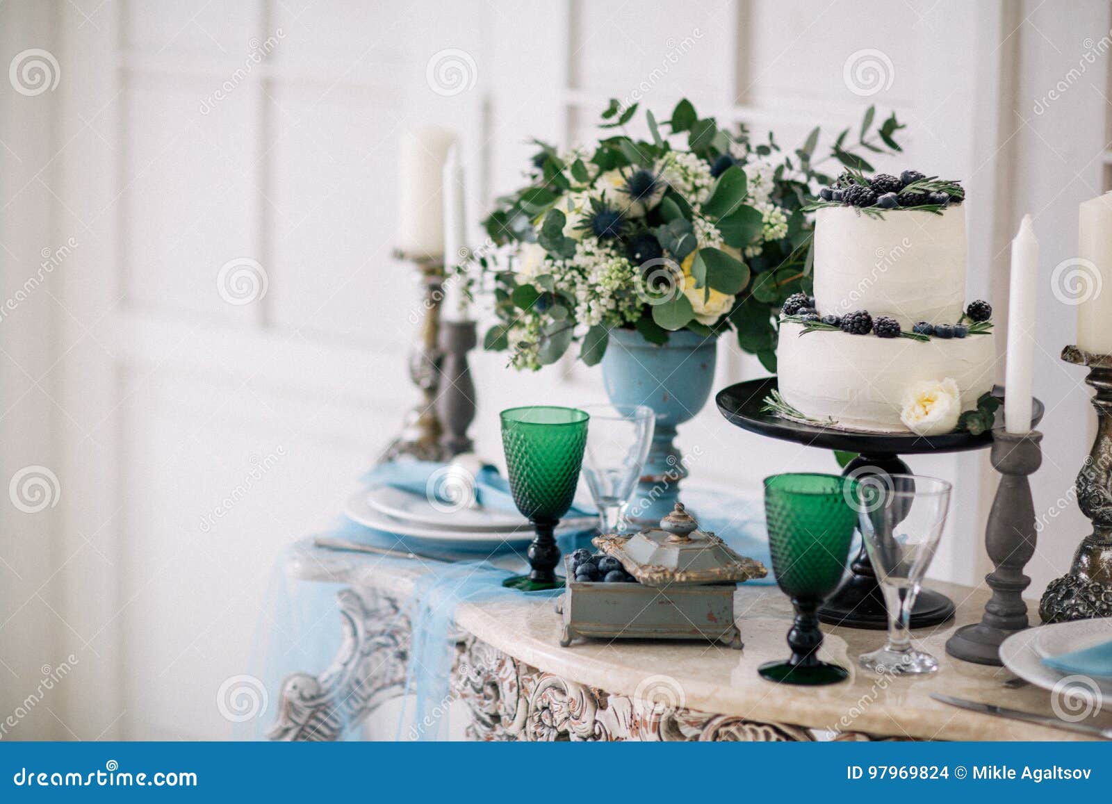 Beautiful Decorate Table with Candles, Vase with Flowers and Wedding ...