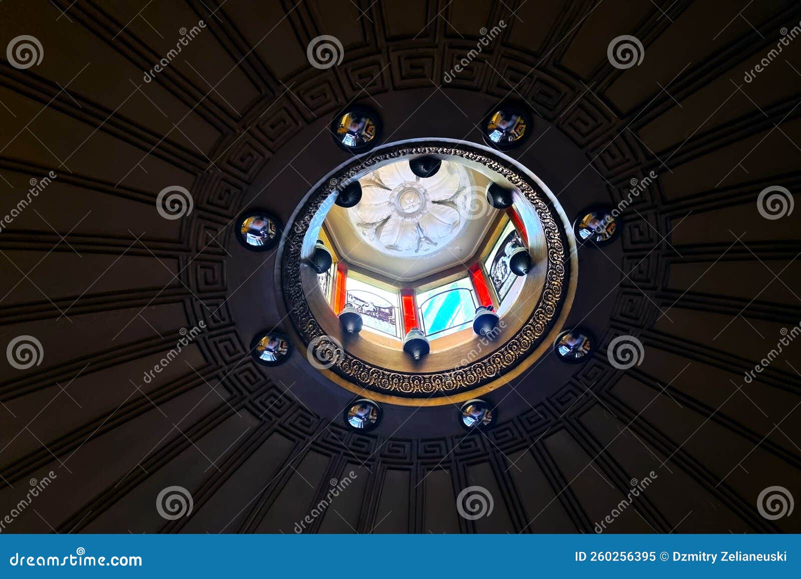Beautiful Decorated Glass Ceiling of an Old Temple. Stock Image - Image ...