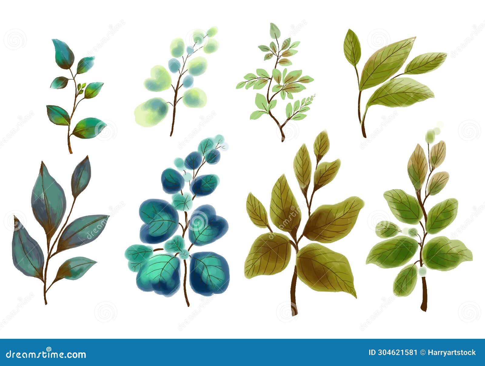 Beautiful Decorative Floral Different Leaf Set Design Stock Vector ...