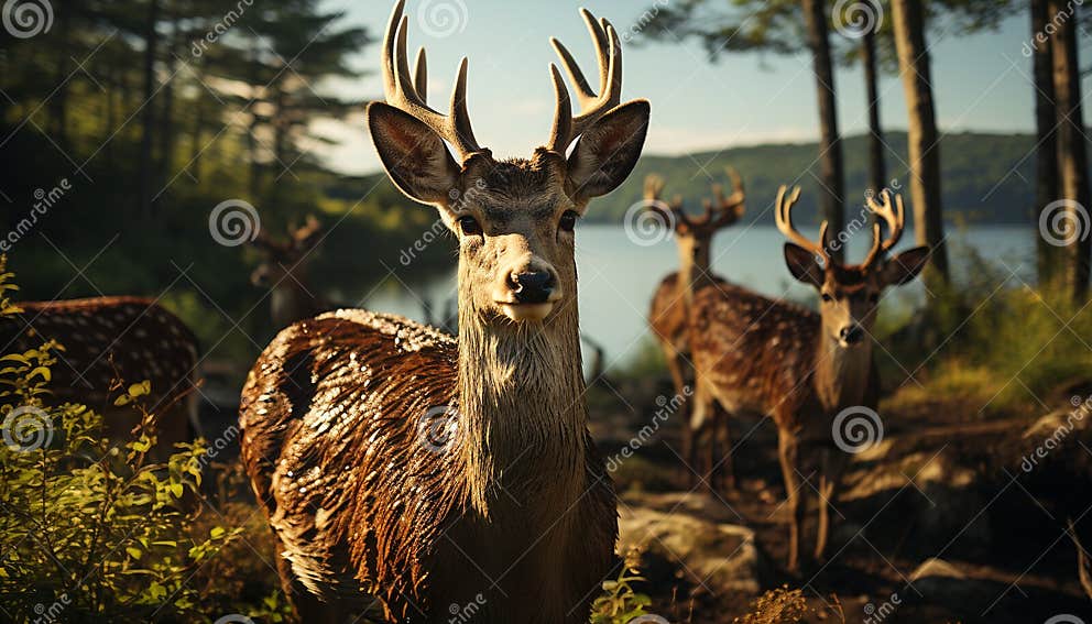 Beautiful Deer Standing in a Peaceful Forest, Surrounded by Nature ...