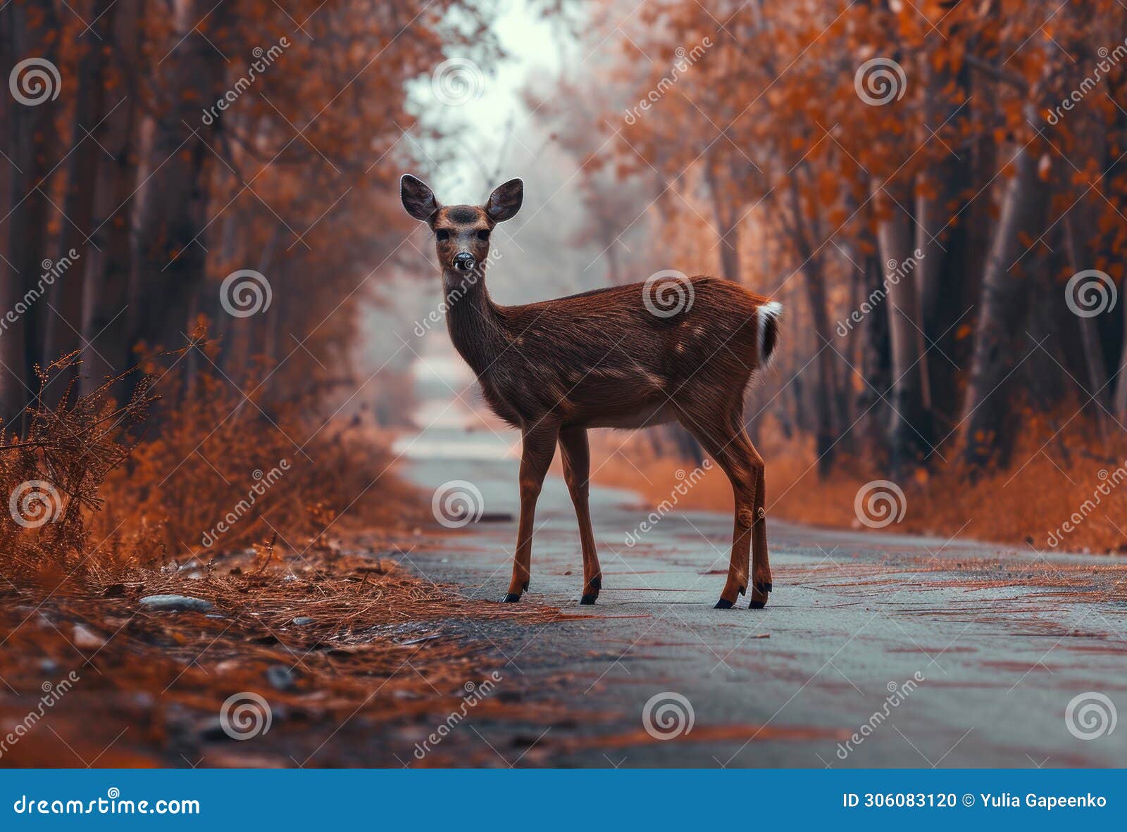 A Beautiful Deer Stands on the Road in the Forest Stock Photo - Image ...